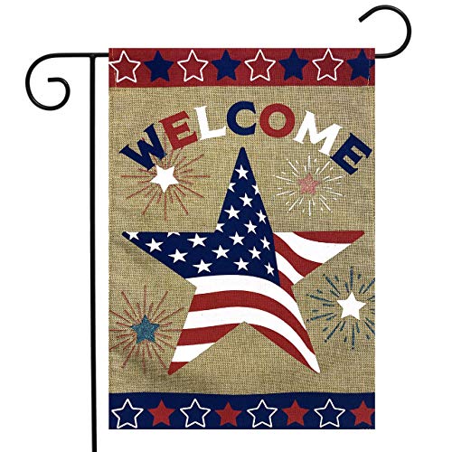 American Star Burlap Garden Flag Patriotic Welcome 12.5" x 18" Briarwood Lane