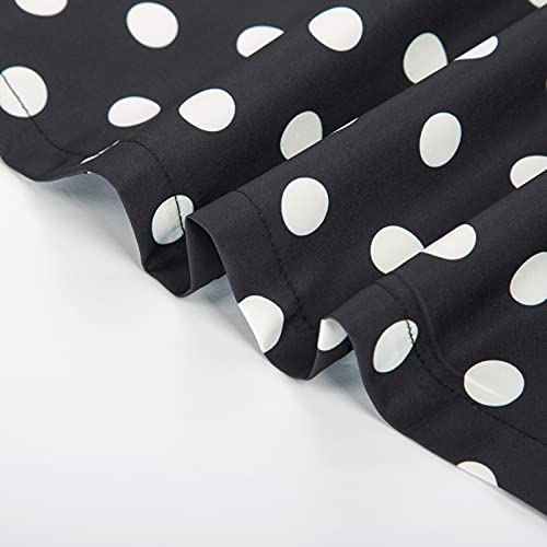 Women's Skater Flare Skirt with Pockets Solid High Waist Vinatge Skirt (Black Polka Dots,L)