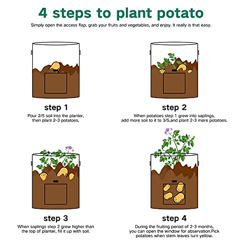 Potato Grow Bags with Flap and Handles,10 Gallon Garden Vegetable Planter,Fabric Plant Planter Pots for Potato, Carrot, Onion, Tomato and Vegetables with Heavy Duty(4 Pack)