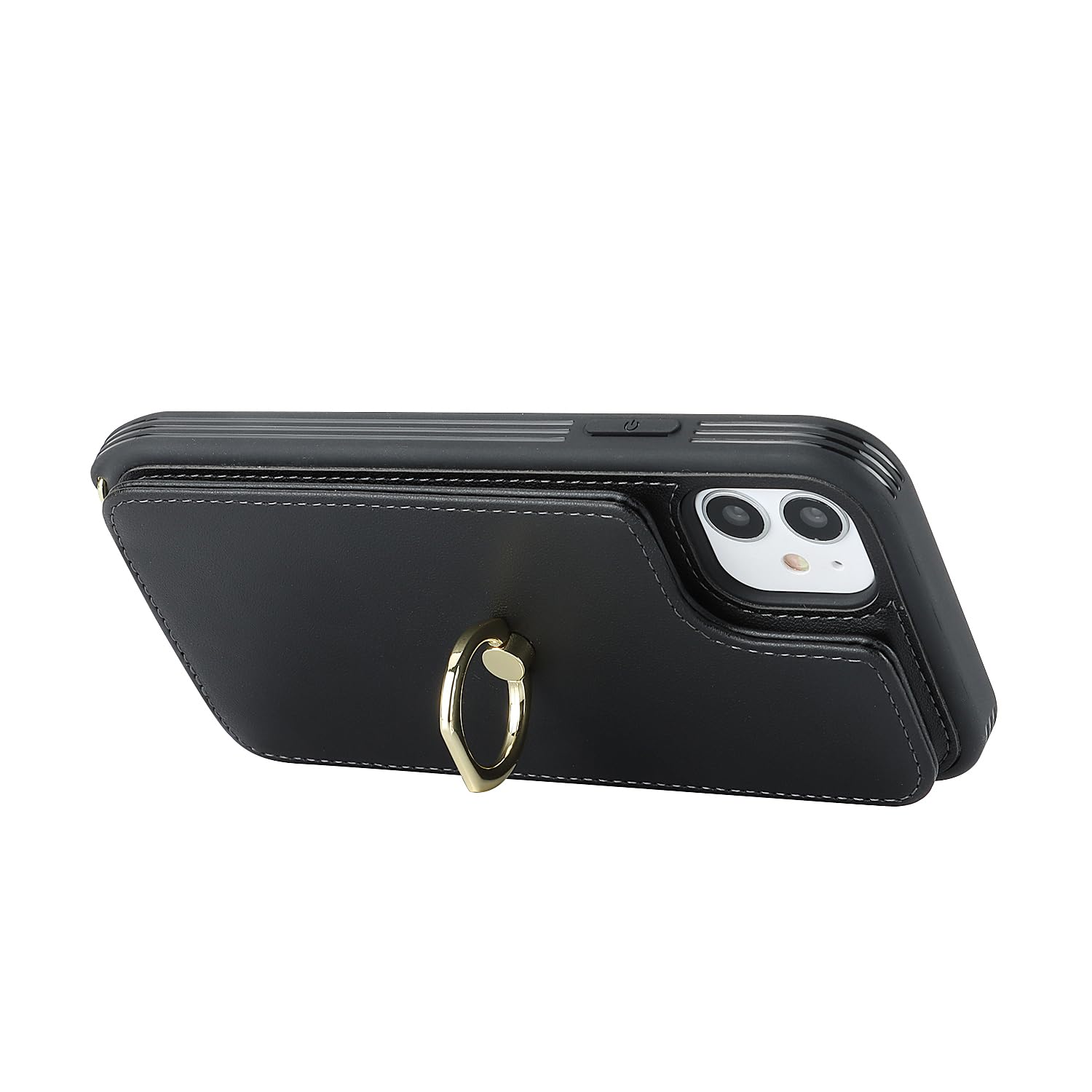 Lipvina for iPhone 13 Mini Case with Card Holder and Strap for Women,Crossbody Lanyard,Kickstand Ring Stand,Snap Clasp,RFID Blocking,Phone Wallet Cases 5.4 inch(Black)