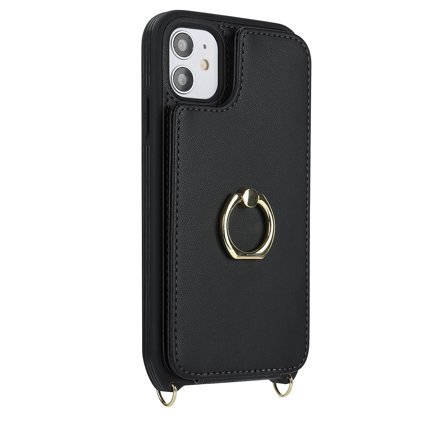 Lipvina for iPhone 13 Mini Case with Card Holder and Strap for Women,Crossbody Lanyard,Kickstand Ring Stand,Snap Clasp,RFID Blocking,Phone Wallet Cases 5.4 inch(Black)