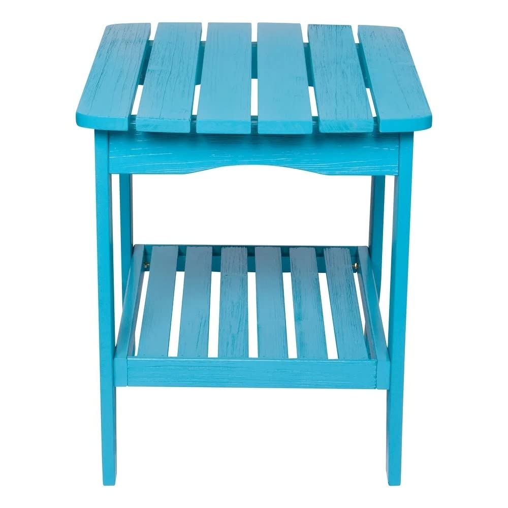 Classic Adirondack Rectangle Patio Table with Slated Top & Genuine Cedar Wood Construction 24" Lx19 Wx22 H | Aqua Blue Color Weatherproof Finish Best for Indoor Outdoor Use | Water & Rust Resistant