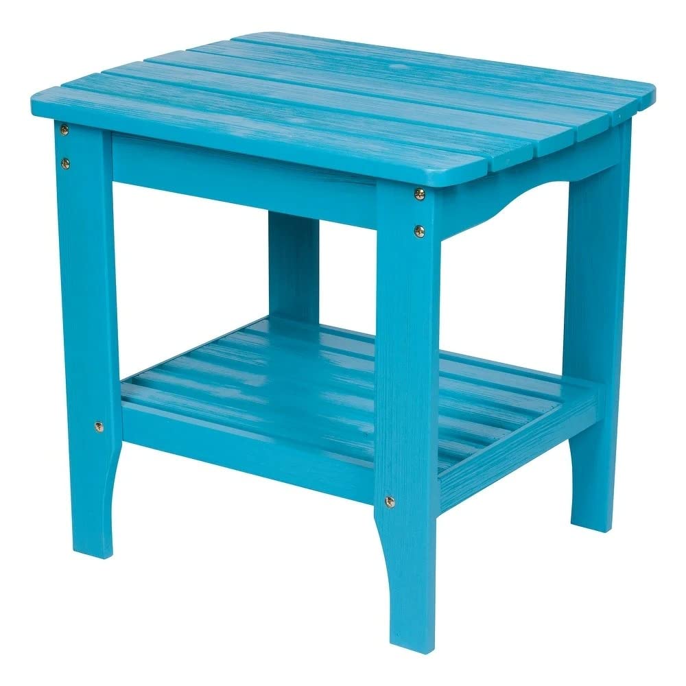 Classic Adirondack Rectangle Patio Table with Slated Top & Genuine Cedar Wood Construction 24" Lx19 Wx22 H | Aqua Blue Color Weatherproof Finish Best for Indoor Outdoor Use | Water & Rust Resistant