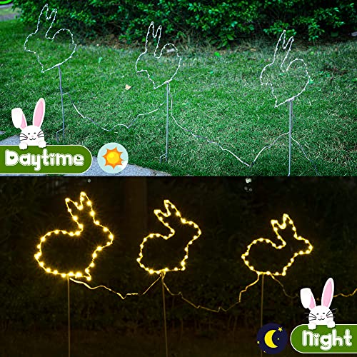 Easter Bunny Landscape Garden Pathway Window Light up Decor, 105 LEDs 3 Pack Metal Yard Sidewalk Lights, Holiday Rabbit Lamp Outdoor with Plug in Ground Stake for Patio, Yard, Lawn, Walkway Decoration
