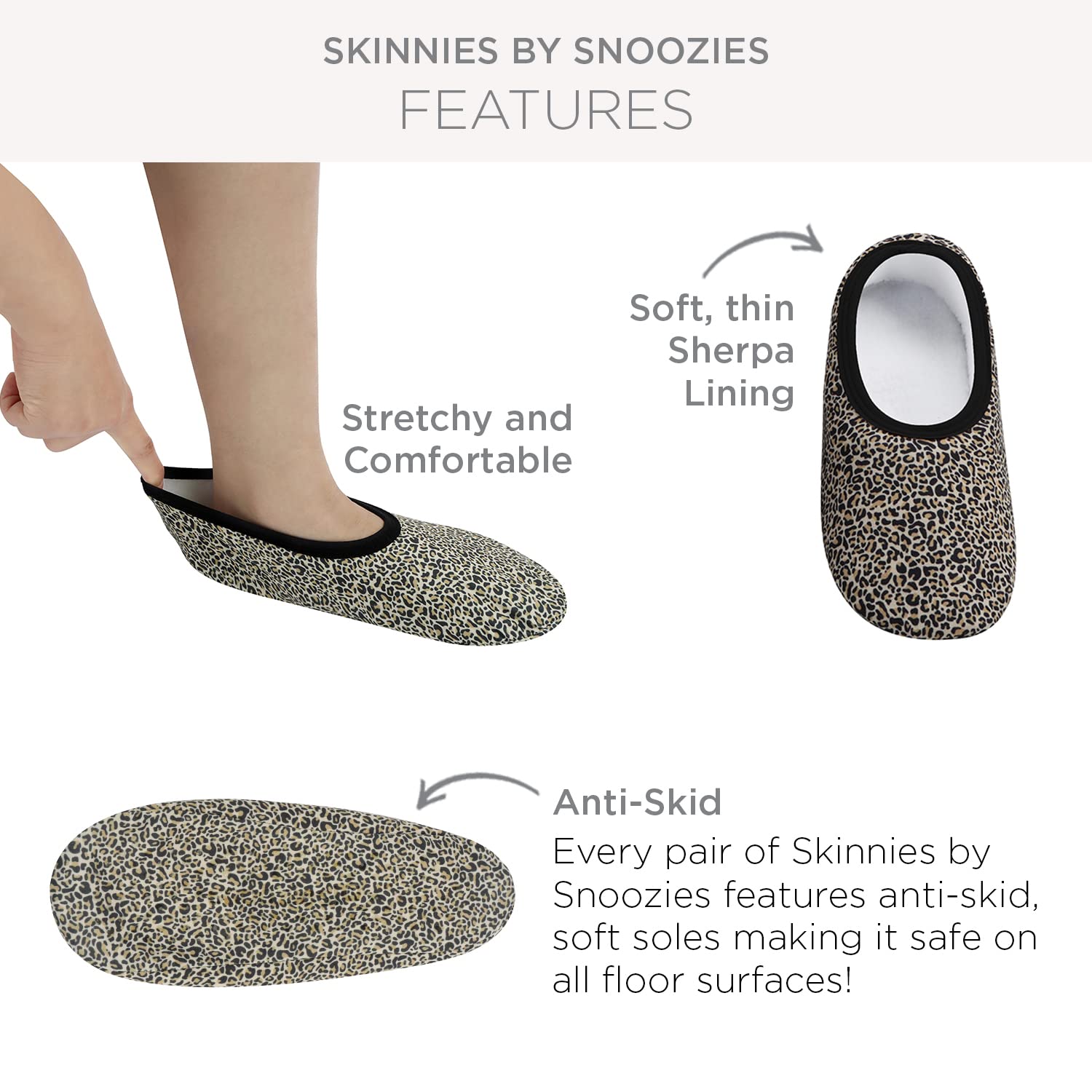 Snoozies Skinnies slipper socks for Women - Non-Slip slipper socks with Lightweight and Soft Sherpa Lining - Foldable Travel Sippers-Polka Dot Butterfly-Small