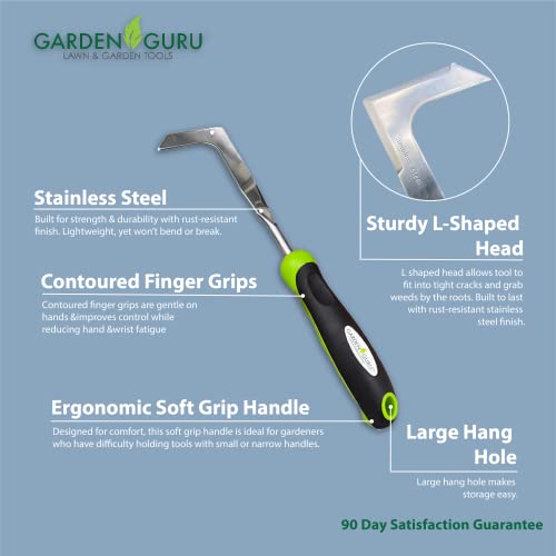 Garden Guru Patio Crack Weeder Tool with Ergonomic Handle β Stainless Steel Weed Puller for Patio Sidewalk Driveway Cracks | Rust Resistant