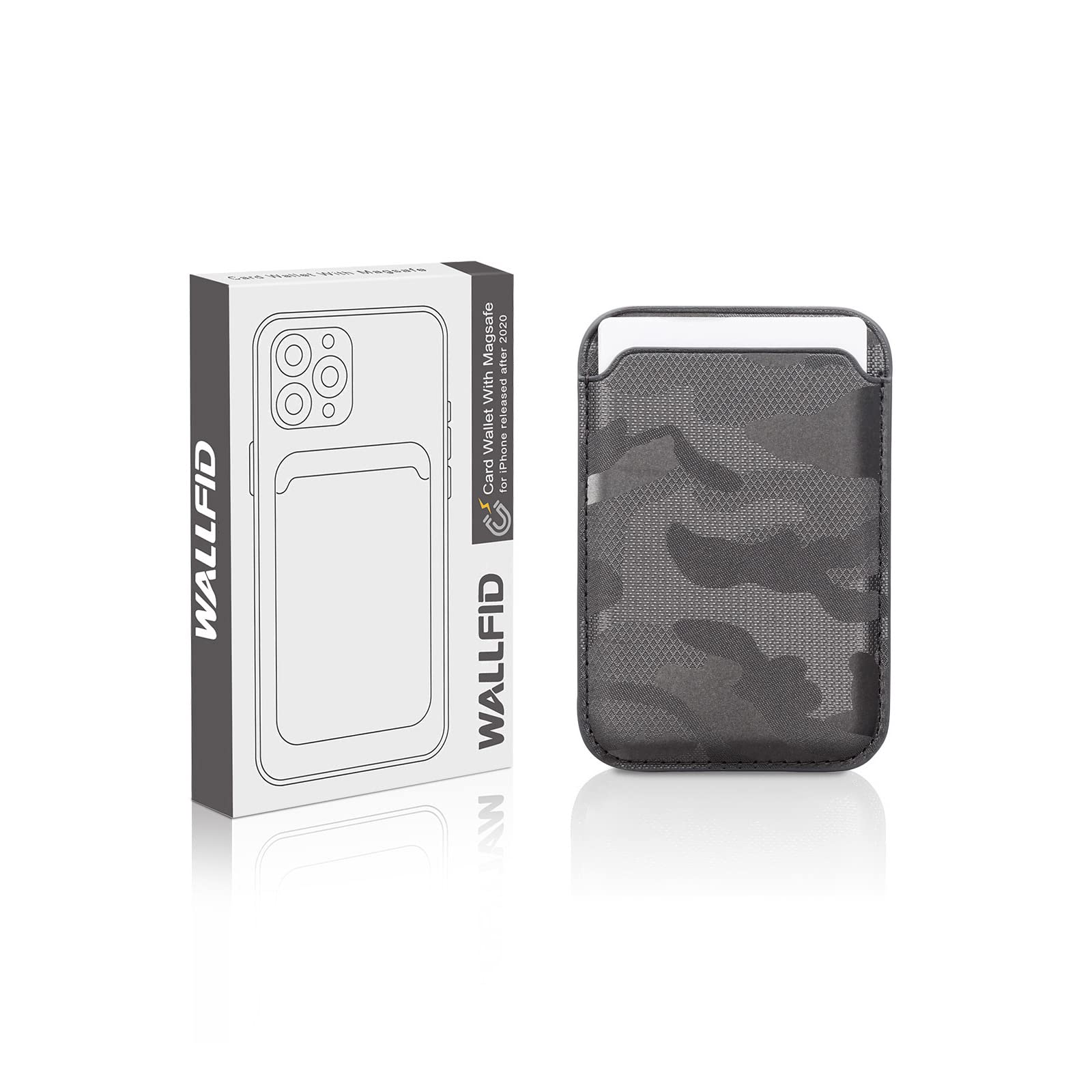 WALLFID Magsafe wallet leather compatible with iPhone 15/14/13/12 Pro/Max/Plus/Mini, RFID card holder with MagSafe magnet. (camouflage gray)