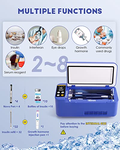 CGOLDENWALL Insulin Cooler Travel Case 7 * 2.9 * 1.2In Medicine Refrigerator with 2-8 β Intelligent Constant Temperature, Alarm System & LED Display, for Car, Home, Travel
