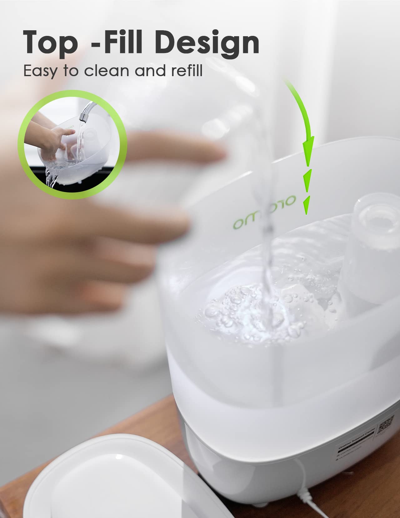 Oraimo Humidifiers for Bedroom, Top Fill Cool Mist Humidifier, 26dB Quiet, Easy to Clean, 2.5L Ultrasonic Humidifier & Essential Oil Diffuser with Night Light, BPA-Free (light white)