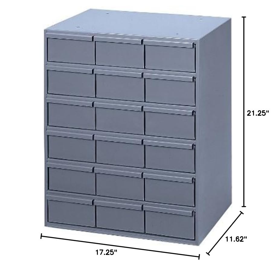 Durham 006-95 Gray Cold Rolled Steel Vertical Storage Cabinet, 17-1/4" Width x 21-1/4" Height x 11-5/8" Depth, 18 Drawer
