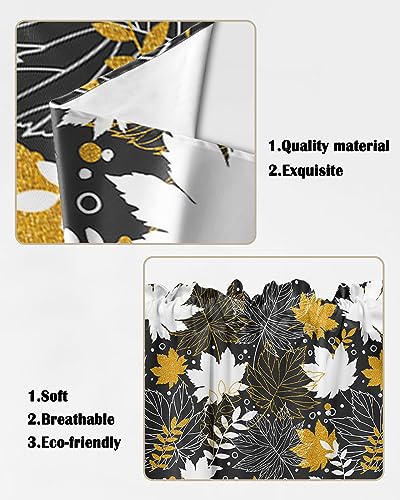 Autumn Maple Leaves Swag Curtains for Living Room/Kitchen/Bedroom/Bathroom, Yellow White Gold Leaf Black Backdrop Swag Valance Curtains Short Half Kitchen Topper Curtains Window Swag 2 Panels 28x36