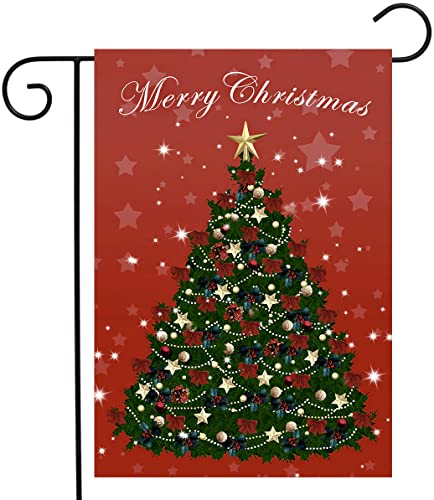 𝑨𝑶𝑫𝑬𝑹𝑻𝑰 Christmas Garden Flags 12x18 Double Sided, Christmas Tree Design Outdoor Christmas Decorations, Burlap Material Winter Garden for Outside