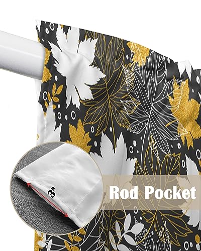 Autumn Maple Leaves Swag Curtains for Living Room/Kitchen/Bedroom/Bathroom, Yellow White Gold Leaf Black Backdrop Swag Valance Curtains Short Half Kitchen Topper Curtains Window Swag 2 Panels 28x36