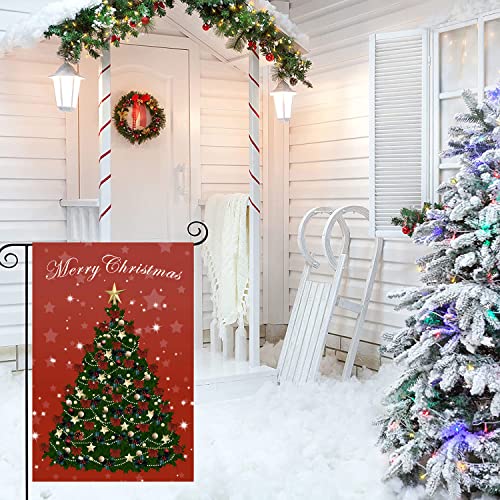 𝑨𝑶𝑫𝑬𝑹𝑻𝑰 Christmas Garden Flags 12x18 Double Sided, Christmas Tree Design Outdoor Christmas Decorations, Burlap Material Winter Garden for Outside