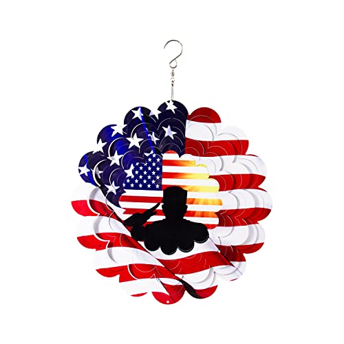 Metal Wind Spinners - 3D Patriotic Wind Spinner for Yard and Garden Kinetic Wind Sculpture American Flag Spinner Hanging Decor 12in Wind Catchers & Spinners Outdoor Art Ornaments Gifts