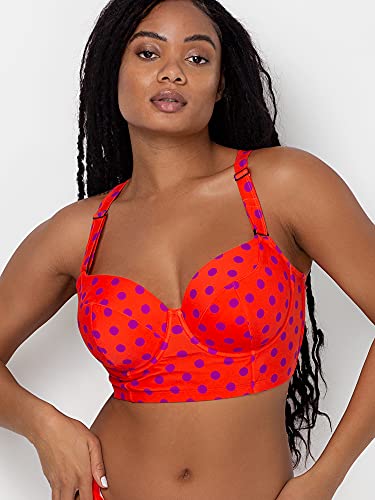 Smart & Sexy womens Plus-size Long Lined Underwire Bikini Top, Bright Polka Dot Print, 36C US