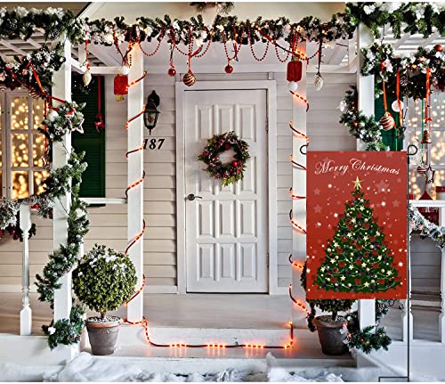 𝑨𝑶𝑫𝑬𝑹𝑻𝑰 Christmas Garden Flags 12x18 Double Sided, Christmas Tree Design Outdoor Christmas Decorations, Burlap Material Winter Garden for Outside
