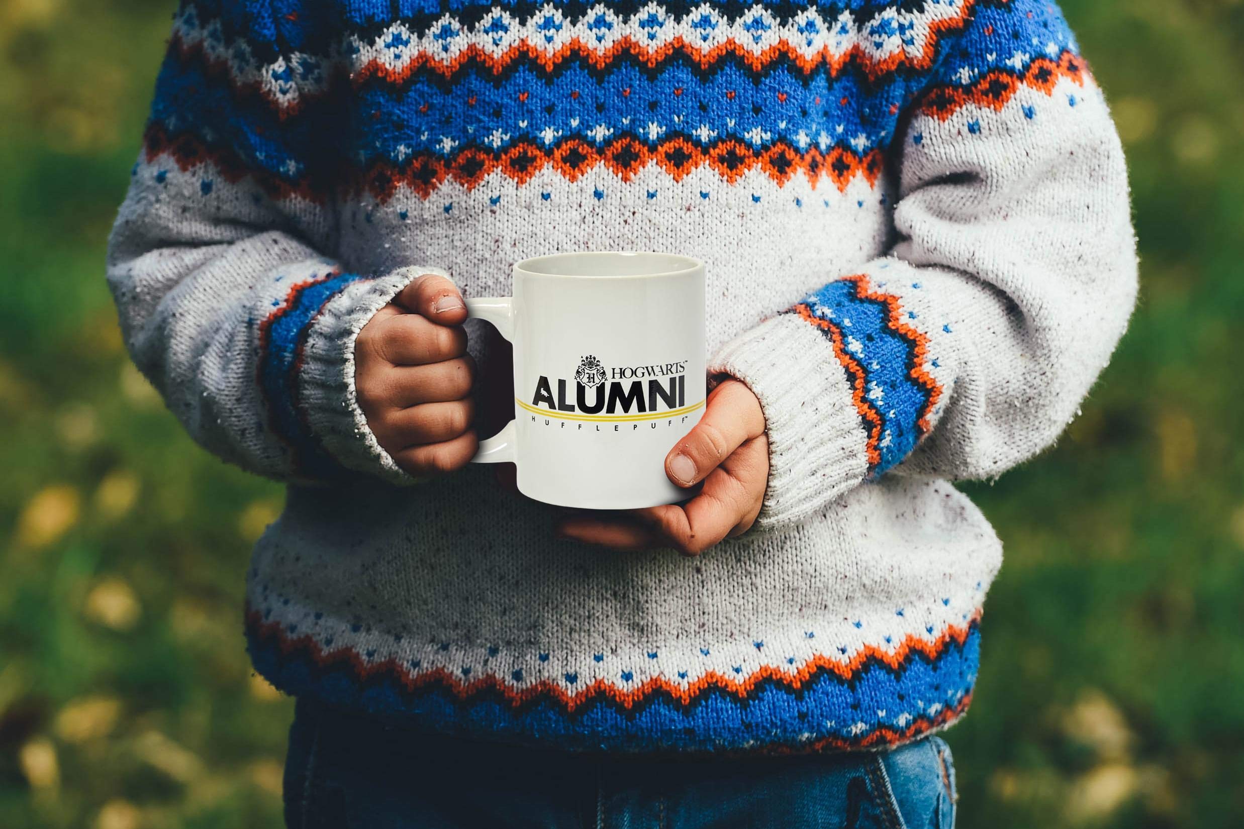 Harry Potter Hufflepuff Alumni 11-Oz Mug - White Ceramic Cup With Handle - Hogwarts Crest & House Yellow Stripe With Black Lettering - From Rowling's Wizarding World