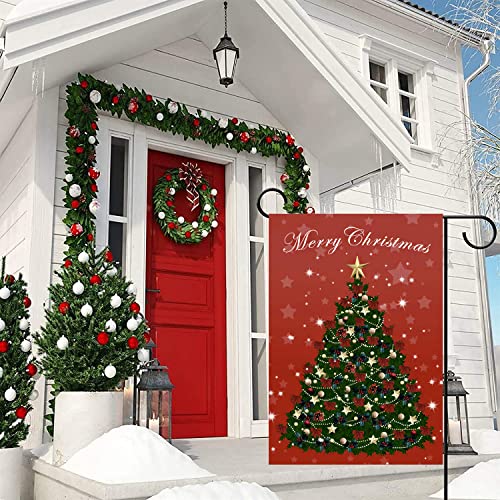 𝑨𝑶𝑫𝑬𝑹𝑻𝑰 Christmas Garden Flags 12x18 Double Sided, Christmas Tree Design Outdoor Christmas Decorations, Burlap Material Winter Garden for Outside