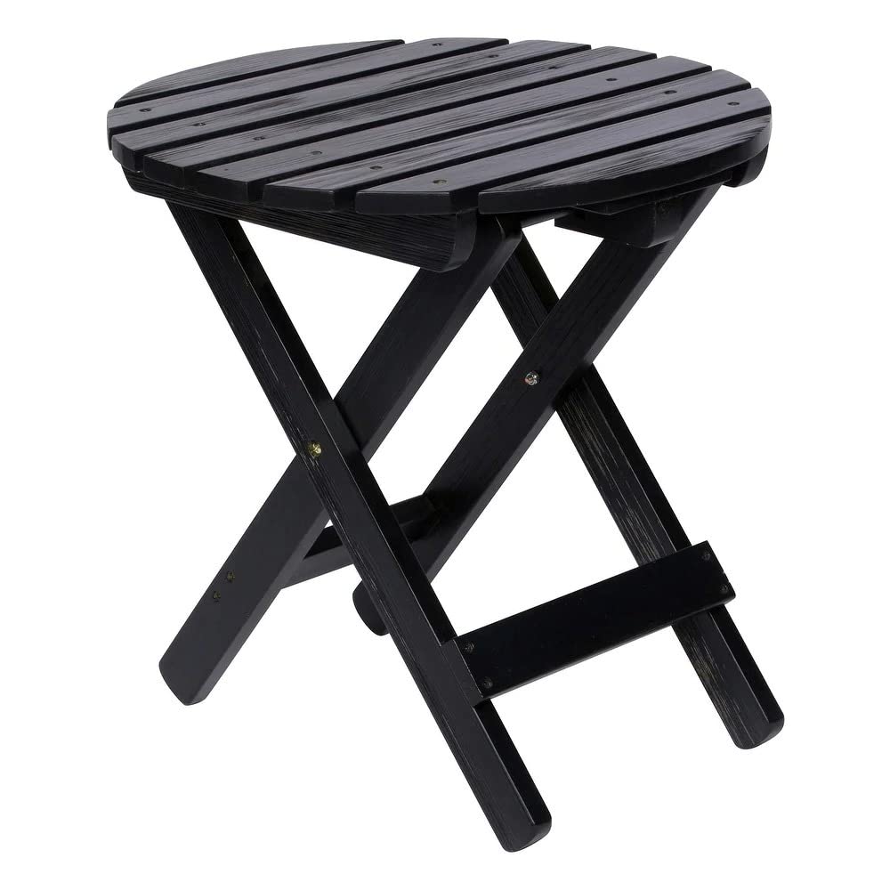 Classic Design Adirondack Round Folding Patio Table With Slated Top & Genuine Cedar Wood Construction | Antique Black Color Weatherproof Finish Best For Indoor Outdoor Use | Water & Rust Resistant
