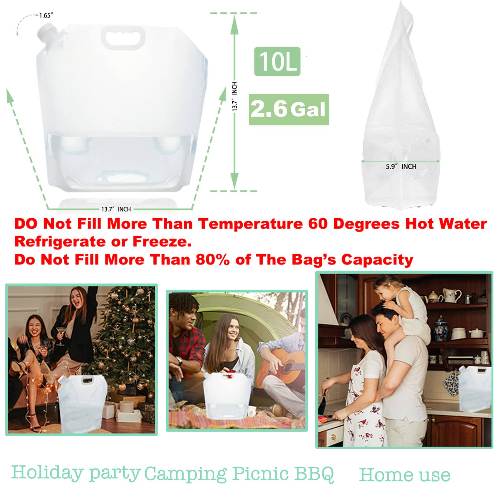 WMXWAN 21 Gallons (8 pcs, 2.6 Gallons Each), Water Storage Containers, Foldable Water Bag, BPA-Free, Premium Collapsible Water Jug, and Water Containers, for Camping, Hiking, Emergency Water Storage