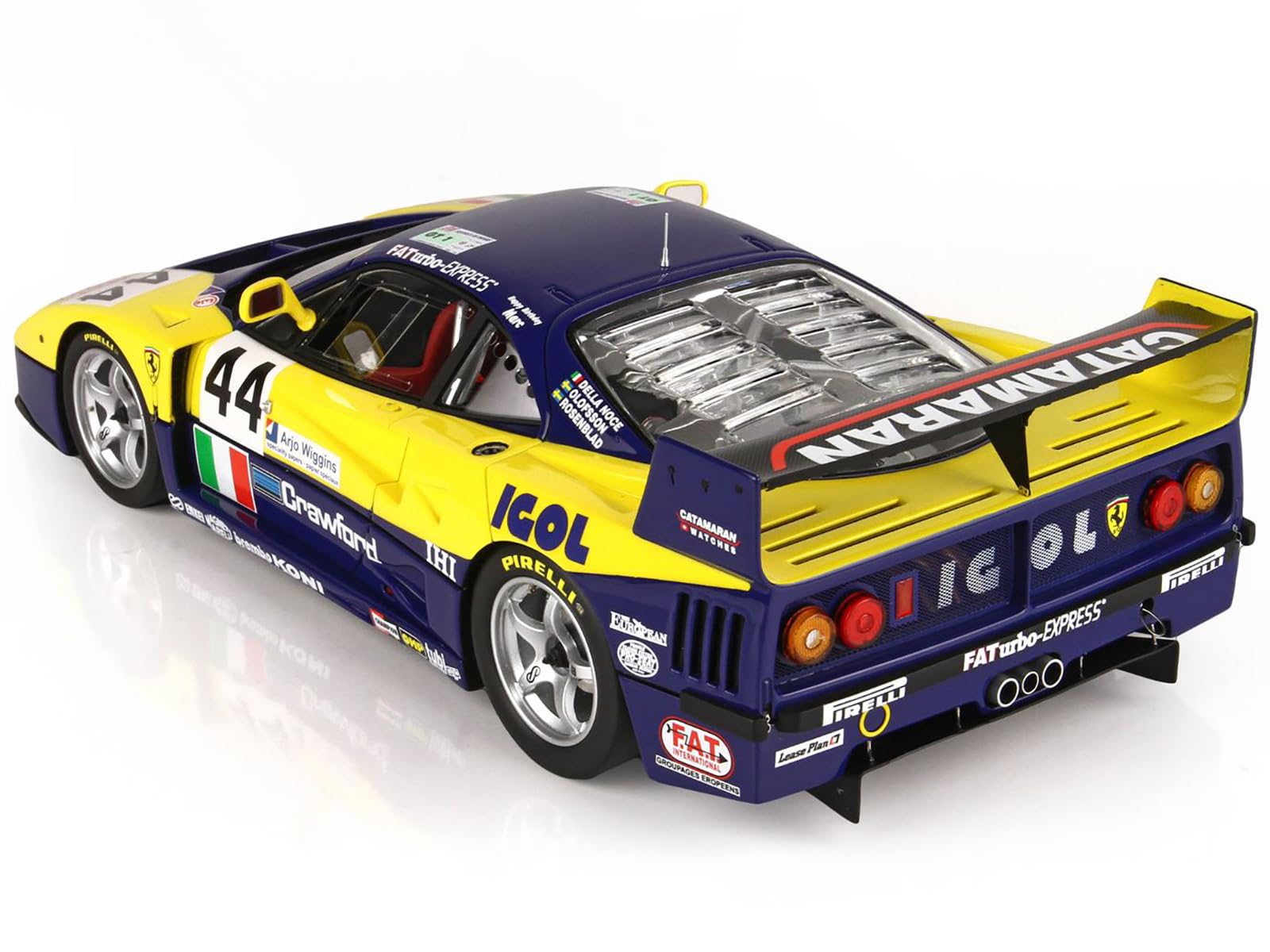 F40 LM #44 Luciano Della Noce - Anders Olofsson - Carl Rosenblad Ennea SRL Igol 24 Hours of Le Mans (1996) with Display CASE Limited Edition to 200 Pieces Worldwide 1/18 Model Car by BBR P18139F