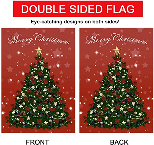𝑨𝑶𝑫𝑬𝑹𝑻𝑰 Christmas Garden Flags 12x18 Double Sided, Christmas Tree Design Outdoor Christmas Decorations, Burlap Material Winter Garden for Outside