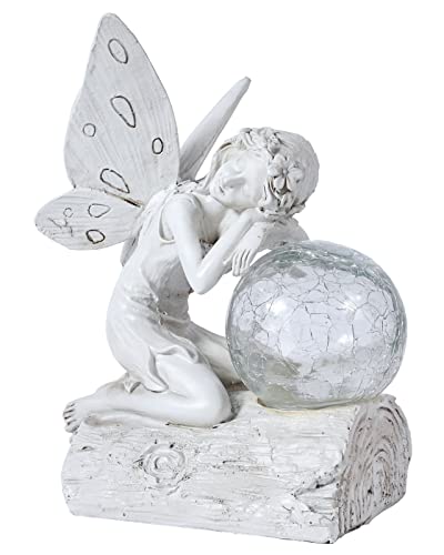 invvni Garden Fairy Statue, Outdoor Yard Decor with Solar Powered Lights, Angel Statues & Sculptures with Crackle Glass Globe for Lawn Patio Garden Decorations
