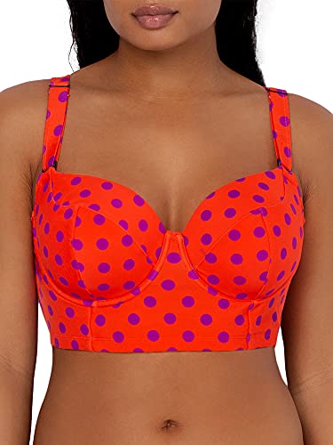 Smart & Sexy womens Plus-size Long Lined Underwire Bikini Top, Bright Polka Dot Print, 36C US