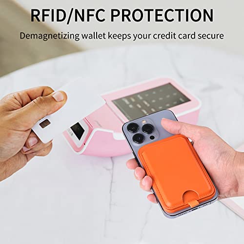 H JIDOHUN Magnetic Wallet Card Holder Compatible with MagSafe,iPhone Wallet with Adjustable Stand for iPhone 15/14/13/12 Series,Not for iPhone 13/12 Mini,3 Card Holder, Vegan Leather (Orange)