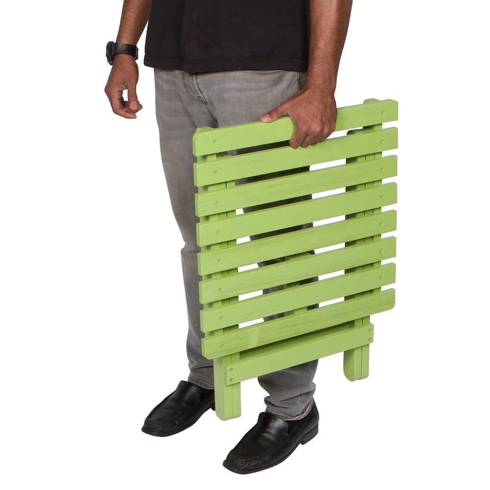 Classic Design Adirondack Square Folding Patio Table with Slated Top & Genuine Cedar Wood Construction | Lime Green Color Weatherproof Finish Best for Indoor Outdoor Use | Water & Rust Resistant
