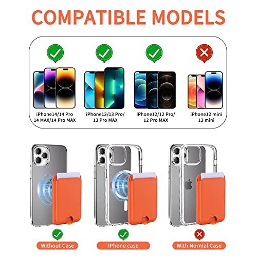 H JIDOHUN Magnetic Wallet Card Holder Compatible with MagSafe,iPhone Wallet with Adjustable Stand for iPhone 15/14/13/12 Series,Not for iPhone 13/12 Mini,3 Card Holder, Vegan Leather (Orange)