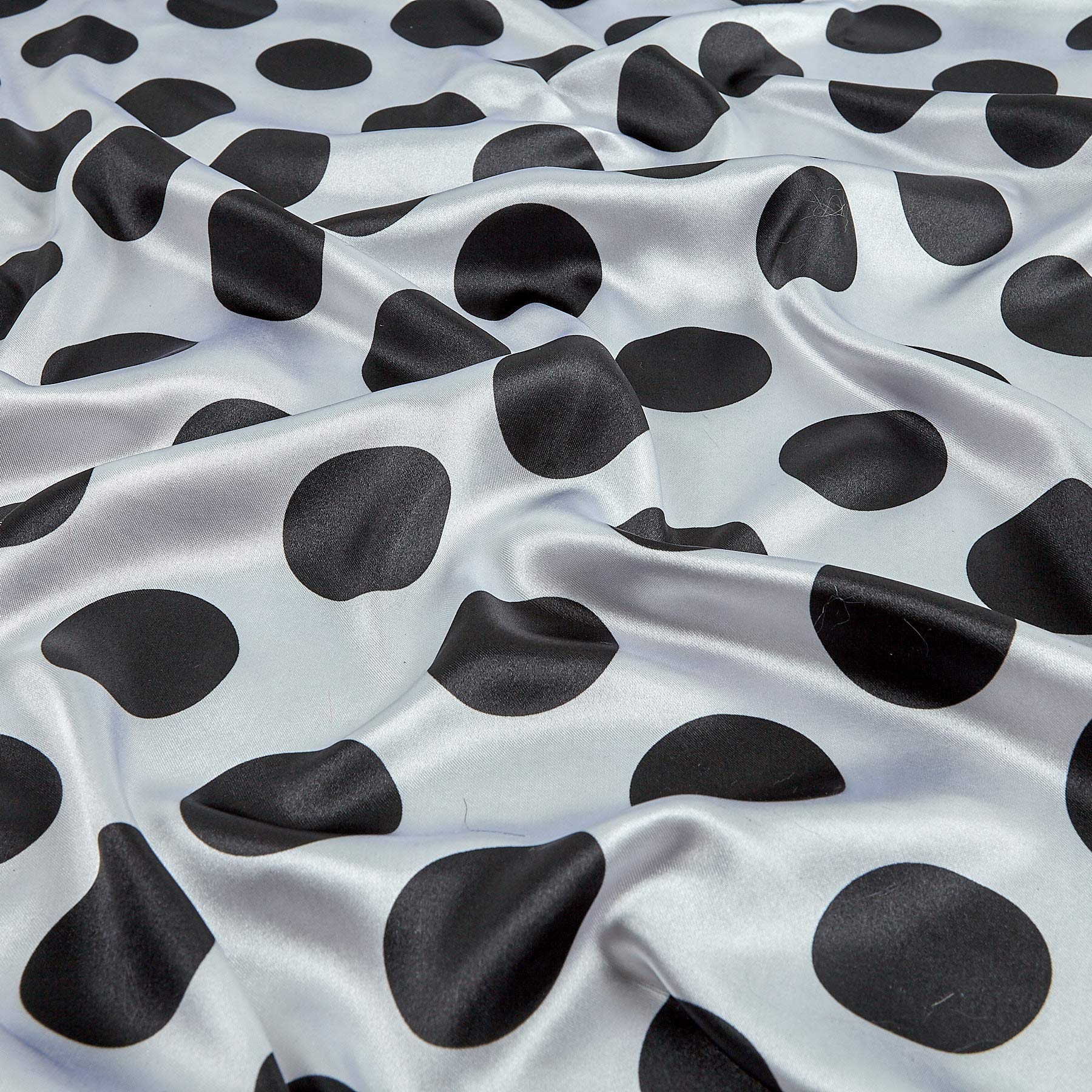 Charmeuse Satin Polka Dot White/Black, Fabric by the Yard