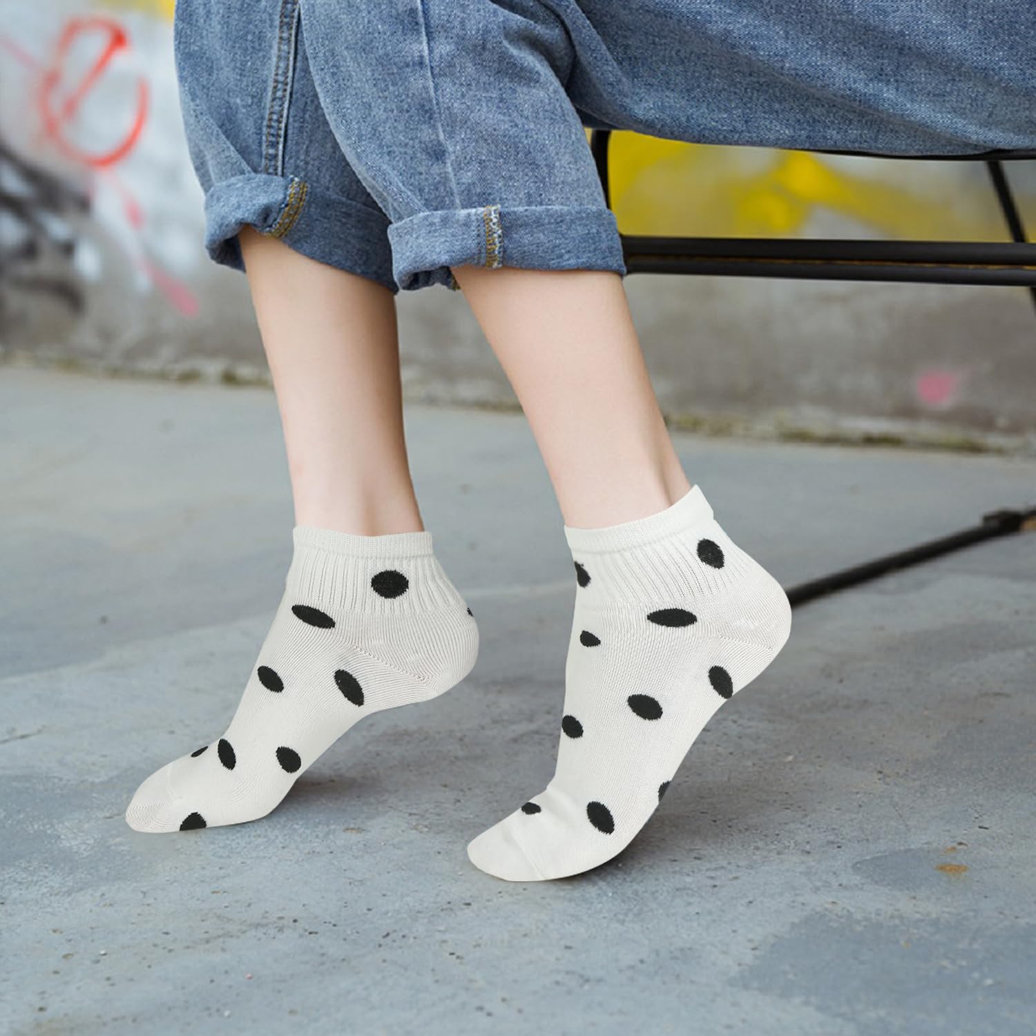 Benefeet Sox Cute Ankle Socks for Women Girls Novelty Polka Dot Patterned Socks Funny Colorful Designed Summer Short Socks Cool Cotton Low Cut Socks Casual Socks 5 Pair