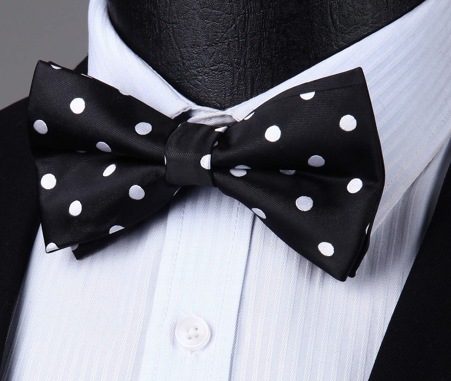 HISDERN Bow Ties for Men Polka Dot Pretied Bowtie Black Classic Formal Business Bow Tie Adjustable Tuxedo Bowties for Wedding & Party