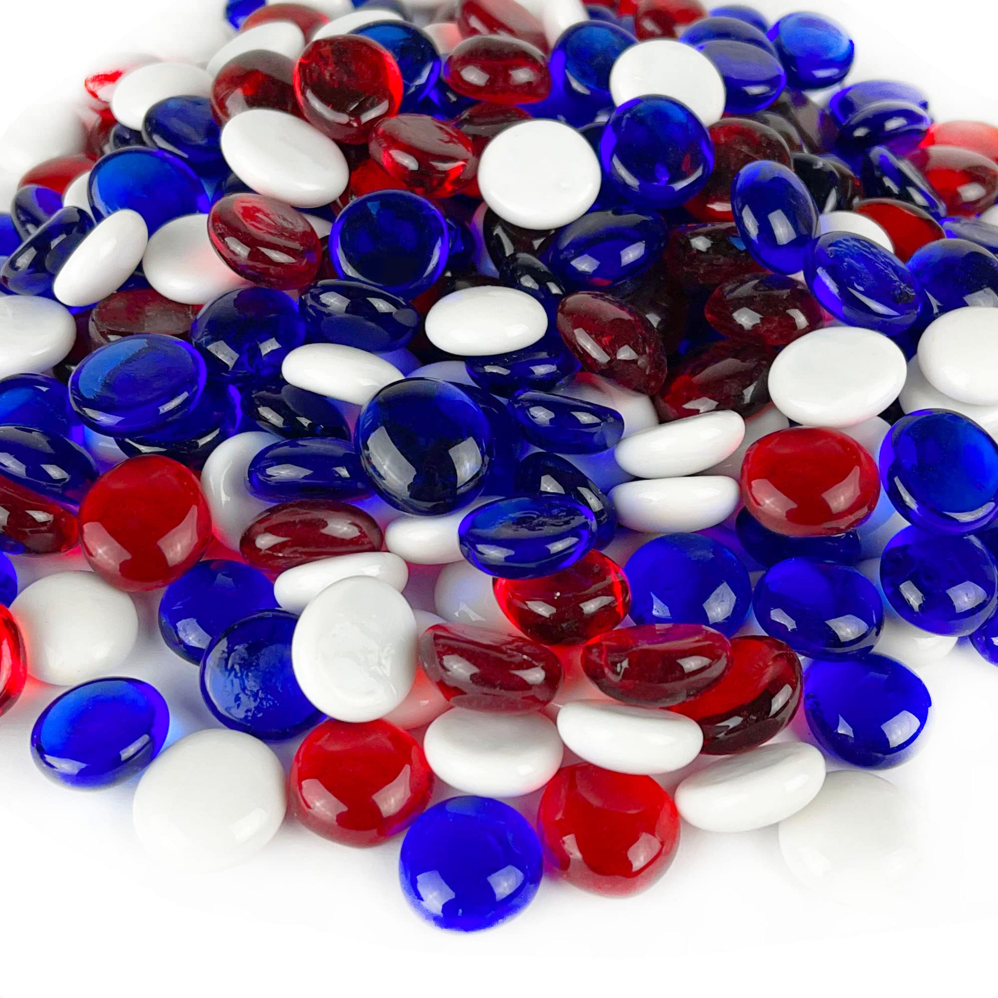 CYS EXCEL 5 LBS Blue Red White Mixed Glass Beads for Vases Flat Marble Gemstone Beads Vase Fillers Aquarium Decor Rocks Floral Centerpieces Stones Mosaic Pebbles