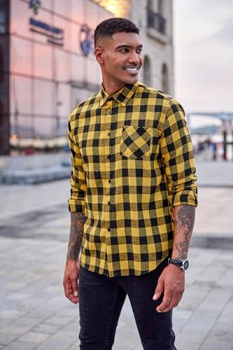COOFANDY Mens Casual Buffalo Plaid Shirts Button Down Flannel Jacket with Pocket B - Yellow