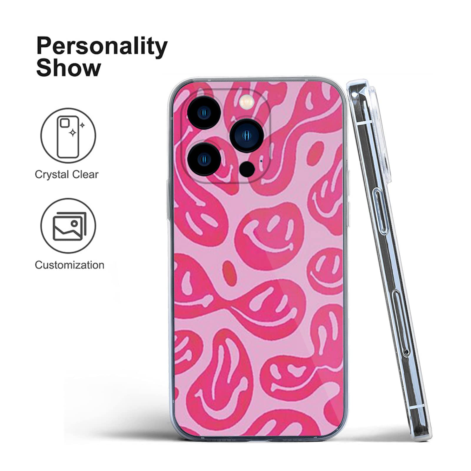 VICLASBISKIY Phone Case Hot Melted Face Psychedelic Pattern Compatible with iPhone 13 Mini Case Accessories Shock Scratch 3D Waterproof Transparent