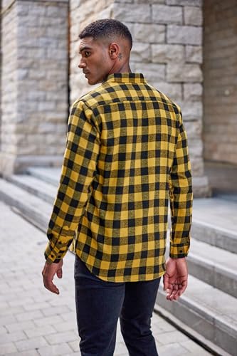 COOFANDY Mens Casual Buffalo Plaid Shirts Button Down Flannel Jacket with Pocket B - Yellow