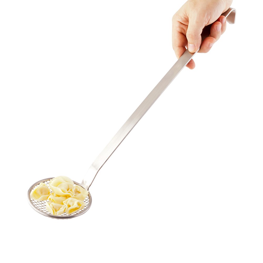 Restaurantware Met Lux 4 Inch Frying Skimmer 1 Corrosion-Resistant Wire Skimmer - Mesh Scoop Long Handle Stainless Steel Deep Fryer Ladle Durable For Catching Food And Releasing Oil