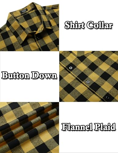 COOFANDY Mens Casual Buffalo Plaid Shirts Button Down Flannel Jacket with Pocket B - Yellow