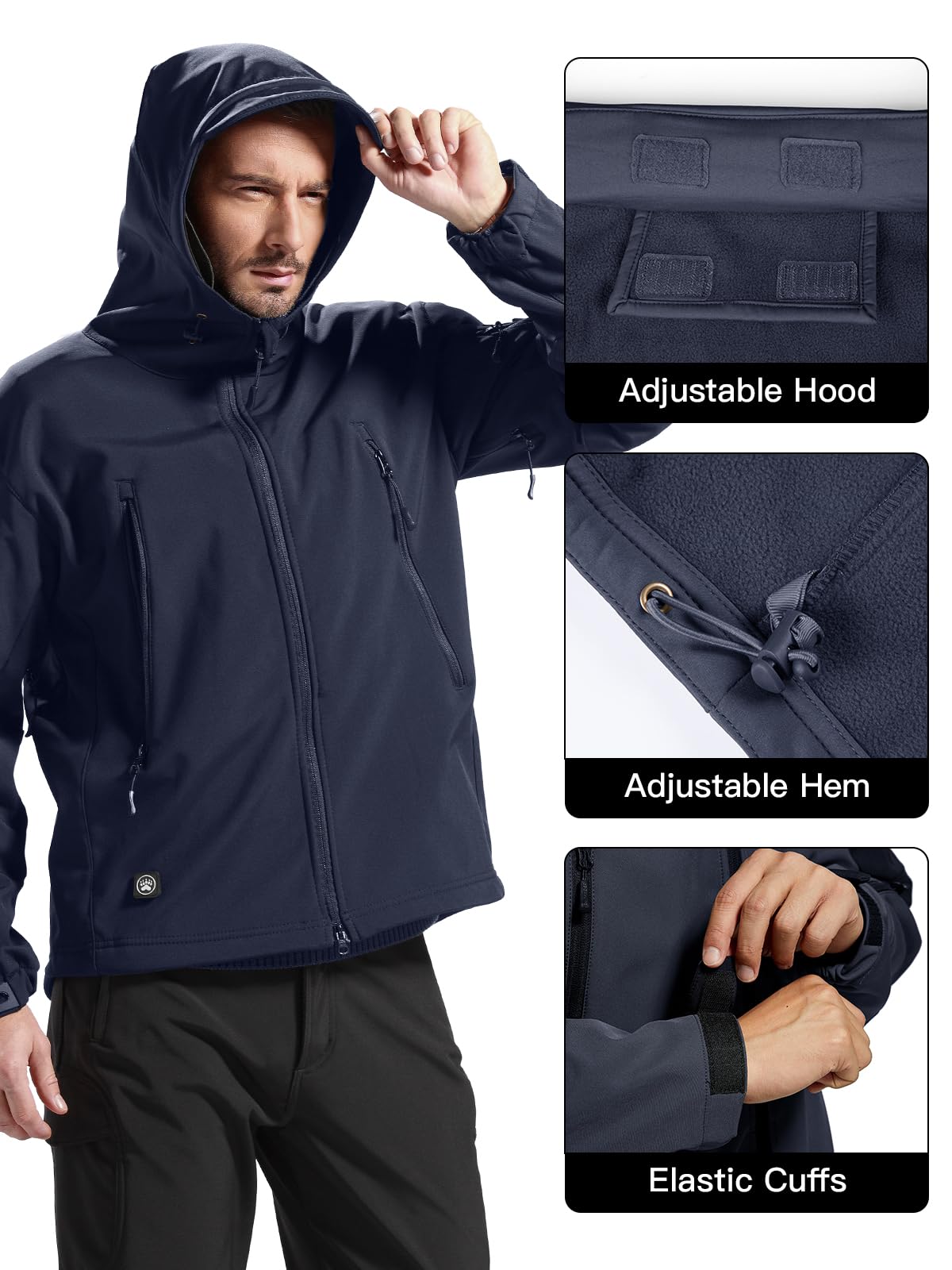 FREE SOLDIER Men's Outdoor Waterproof Soft Shell Hooded Military Tactical Jacket (Dark Navy XX-Large/US)