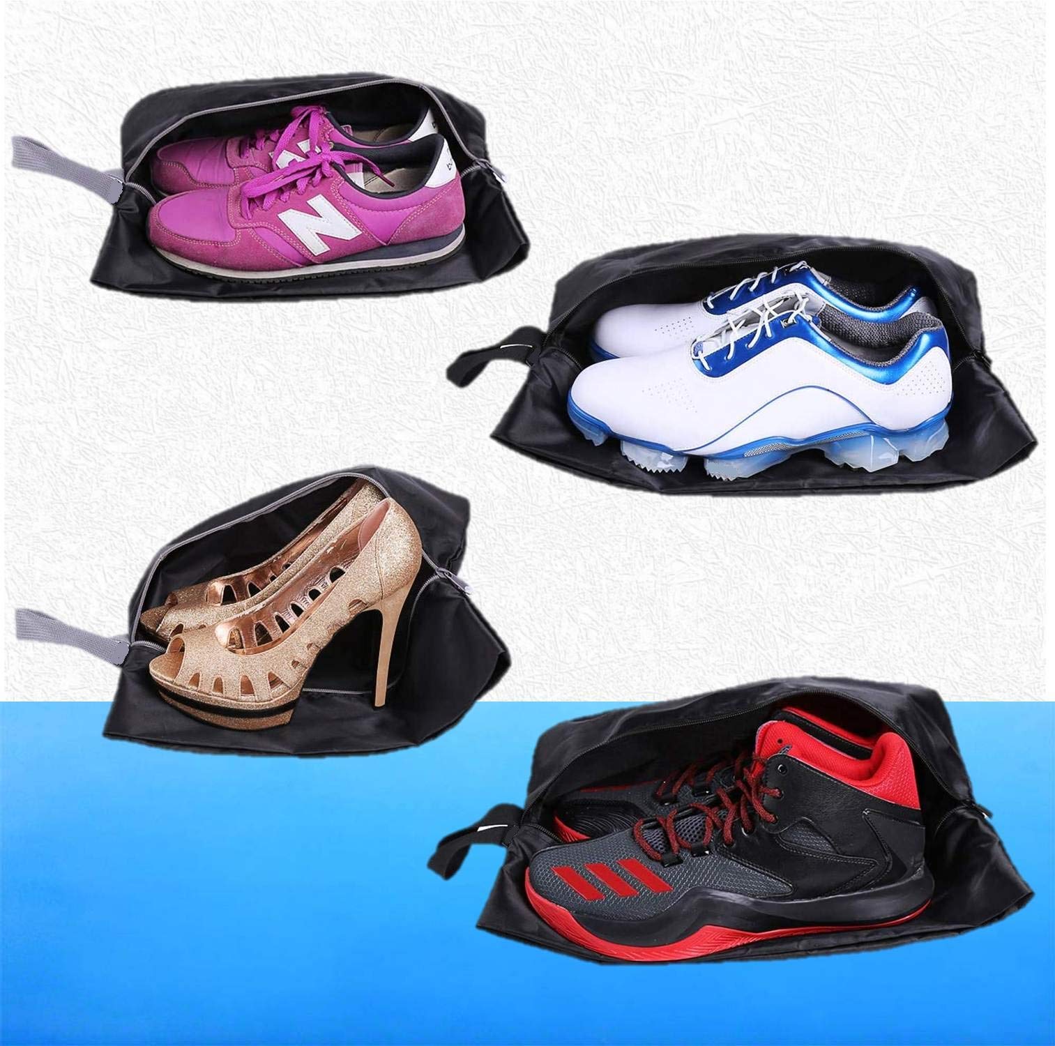 Lify Shoe Storage Organizer Bags Set, Waterproof Nylon Fabric with Sturdy Zipper for Traveling (6 Pack) (Navy Blue And Aqua Blue(Turquoise))