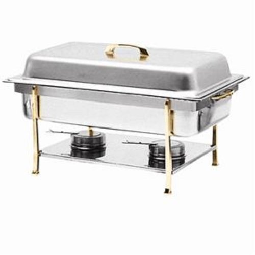 Thunder Group SLRCF0840 Chafer, Full Size, 8 Quart, Rectangular, Lift-Off Cover, Brass Trimmed, Stainless Steel