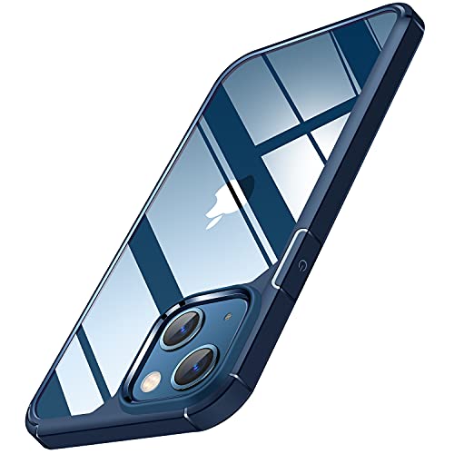 TENDLIN Compatible with iPhone 13 Mini Case Crystal Clear Hard Back Soft Bumper Protective Case (Blue)