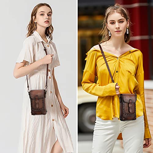 Montana West Crossbody Handbag Genuine Leather Shoulder Bag Mini Vintage Cell Phone Purse for Women Dark Brown MWG02-9062_CF