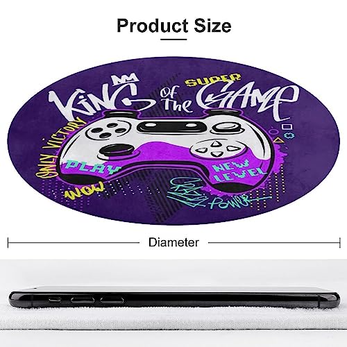HoaMoya Cool Game Joystick Round Area Rug Purple Game Doodle Circle Rug Carpet Large Circular Rugs Non-Slip Mat for Kitchen Living Room Bedroom Decoration 90 * 90cm