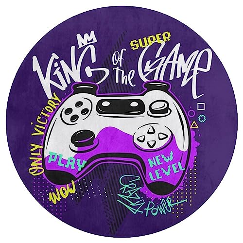HoaMoya Cool Game Joystick Round Area Rug Purple Game Doodle Circle Rug Carpet Large Circular Rugs Non-Slip Mat for Kitchen Living Room Bedroom Decoration 90 * 90cm