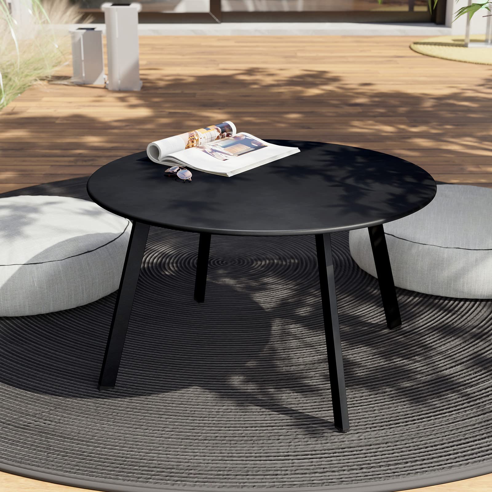 Grand Patio Round Steel Patio Coffee Table, Weather Resistant Outdoor Large Side Table, Black…