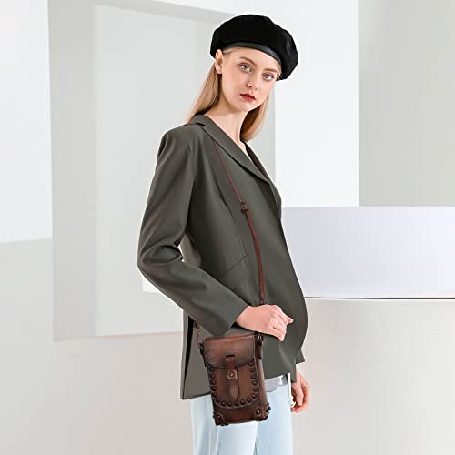 Montana West Crossbody Handbag Genuine Leather Shoulder Bag Mini Vintage Cell Phone Purse for Women Dark Brown MWG02-9062_CF